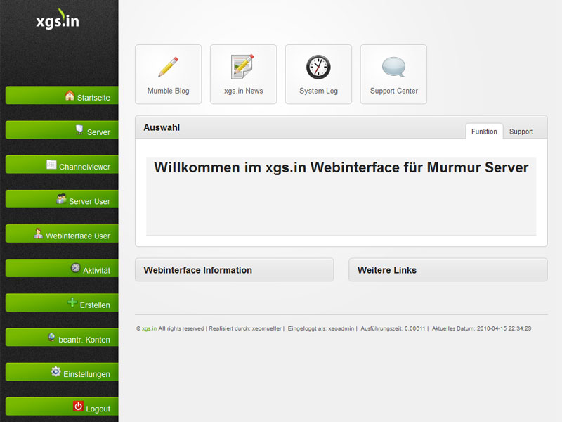 Mumble Server (Murmur) - Screenshots vom Webinterface